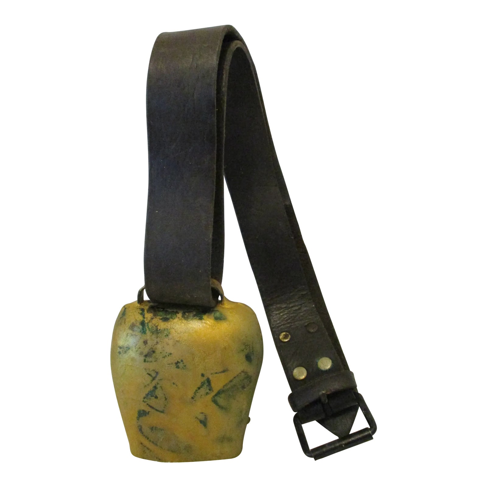 Antique Swiss Hand Forged Copper Cowbell With Leather Strap | Chairish