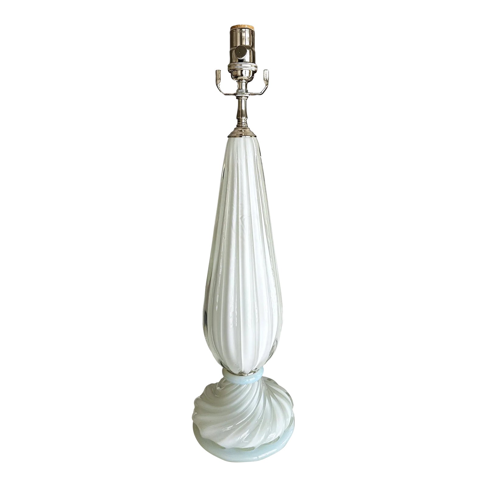 Murano White Opalescence Ribbed Glass Table Lamp | Chairish