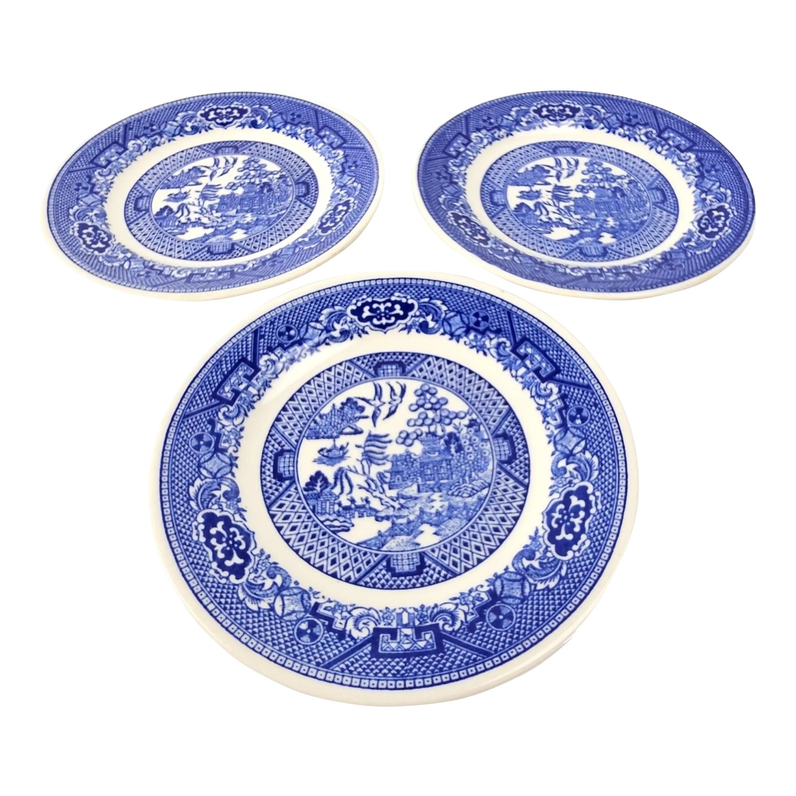 Blue Willow Ware Royal China Porcelain Plates Set of 3 | Chairish