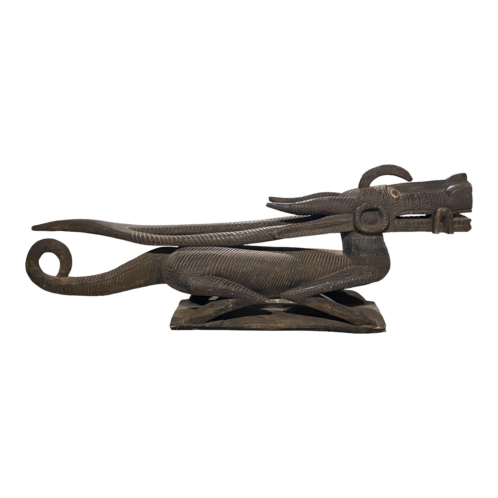 Huge/ Superb and Rare Bambara Chiwara Wood Sculpture 57" W | Chairish