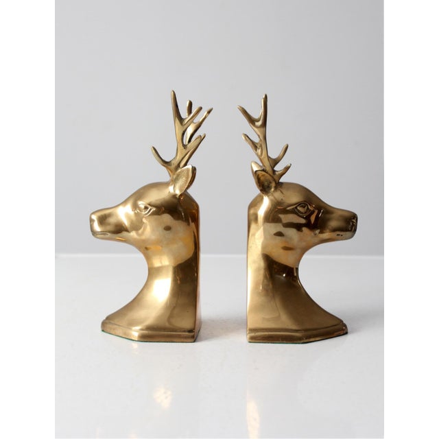 Vintage Large Brass Stag Deer Bookends Pair | Chairish