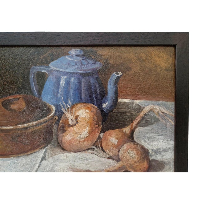 1930s French Country Kitchen Still Life Painting With Onions, Teapot ...