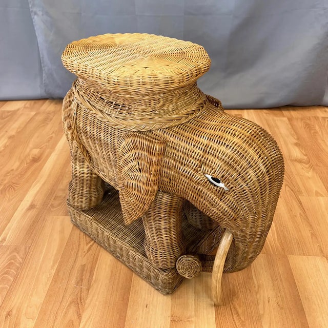 Vintage Boho Chic Natural Wicker & Rattan Elephant Side Table With Tray ...