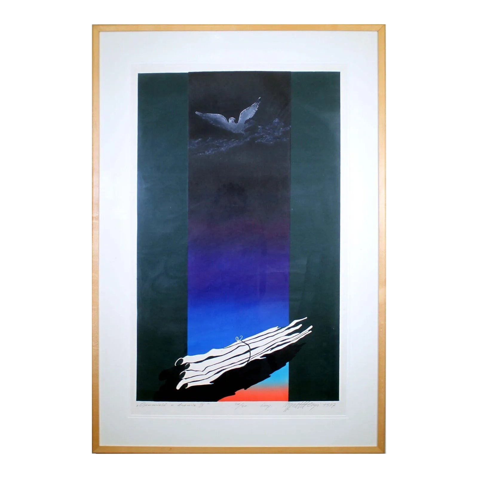 Zygmunt Czyz Surrealist Soaring Dove Signed Linocut on Paper 20/30 ...