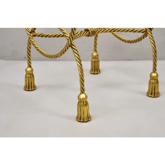 Italian Hollywood Regency Gold Gilt Iron Rope Tassel 20" Vanity Stool ...