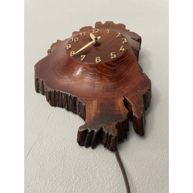 Mid-Century Modern Live Edge Burl Wood Clock | Chairish
