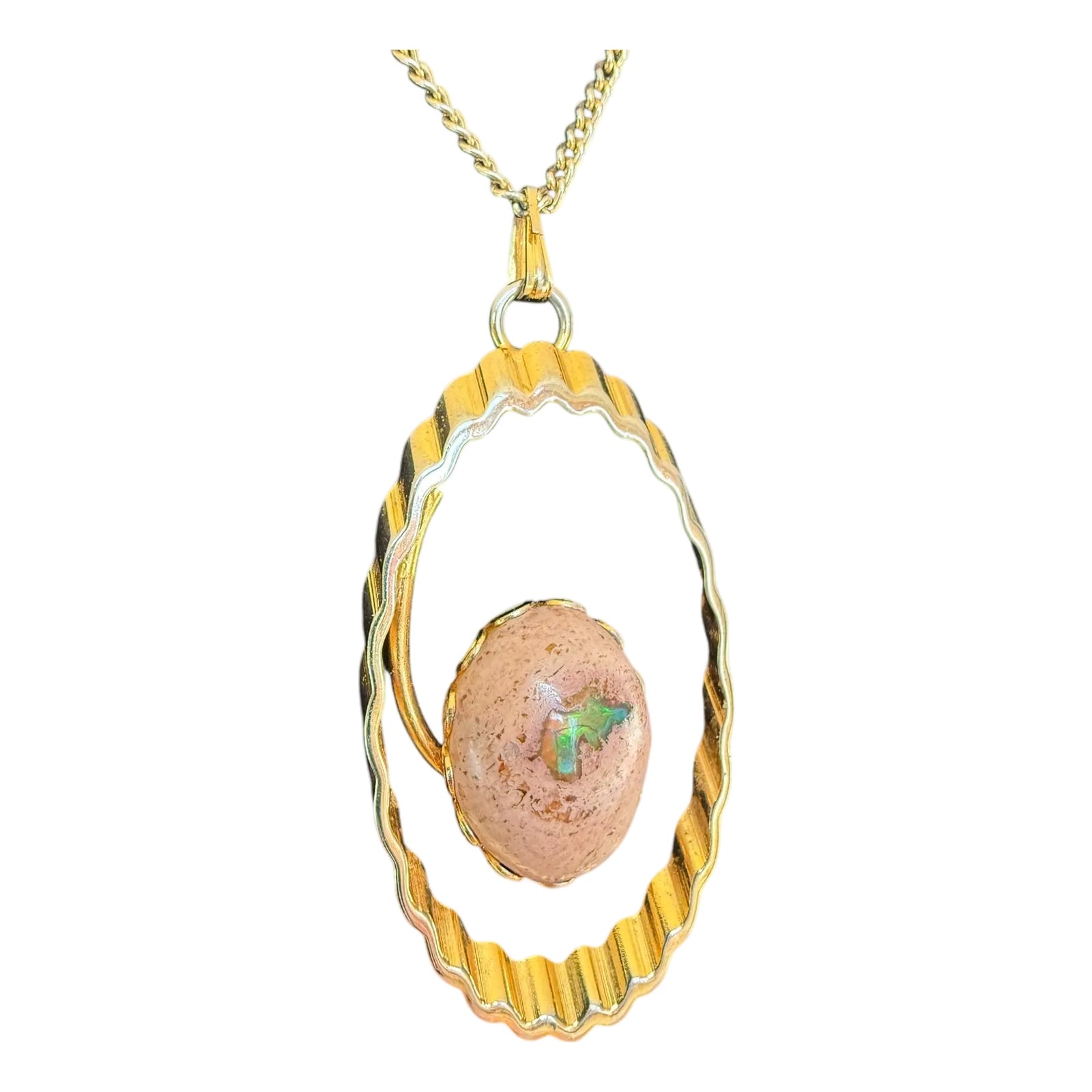 Mid 20th Century Mexican Cantera Fire Opal Pendant Necklace | Chairish