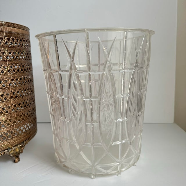 Vintage Gold Filigree Waste Paper Basket Mid Century Bathroom Trash Bin ...