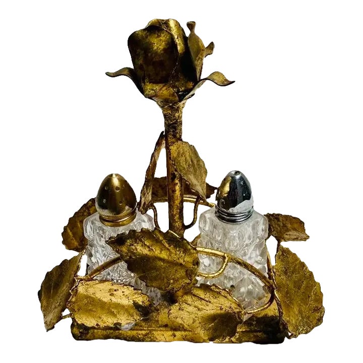 Vintage Italian Gold Leaf Tole Crystal Shakers | Chairish