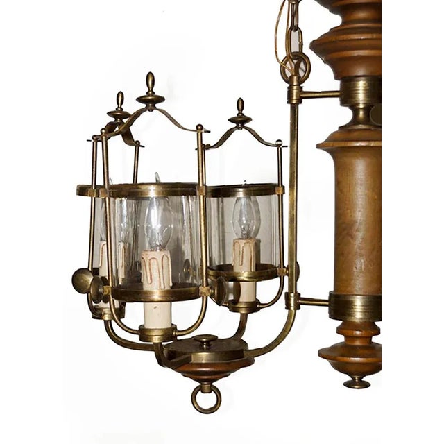 Late 20th Century Vintage Wood and Brass Ceiling Light Fixture | Chairish