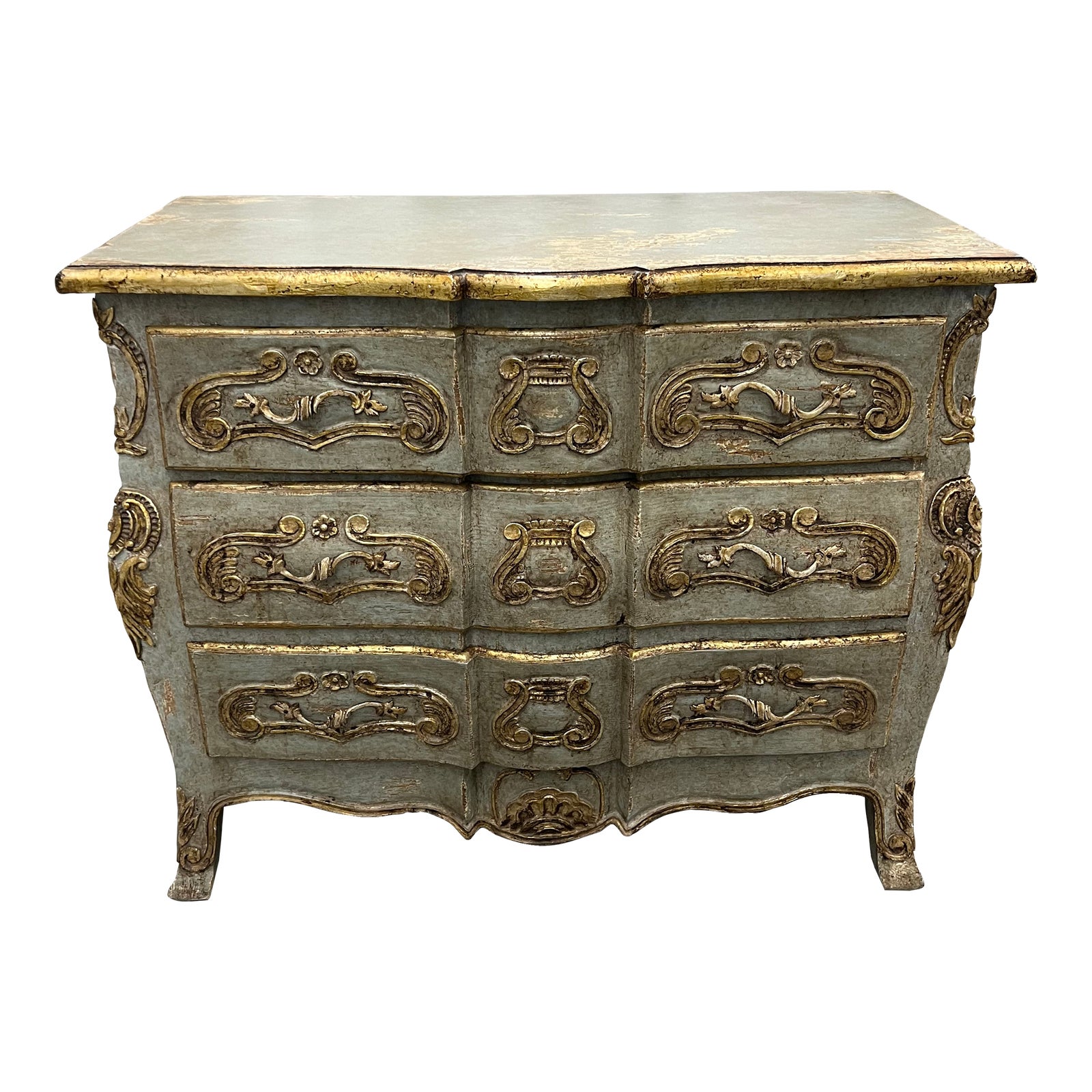 Regence-Style Paint and Gilt-Decorated 3 Drawer Commode | Chairish