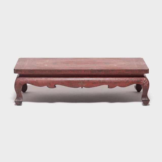Early 20th Century Red Lacquered Low Table With Auspicious Koi | Chairish
