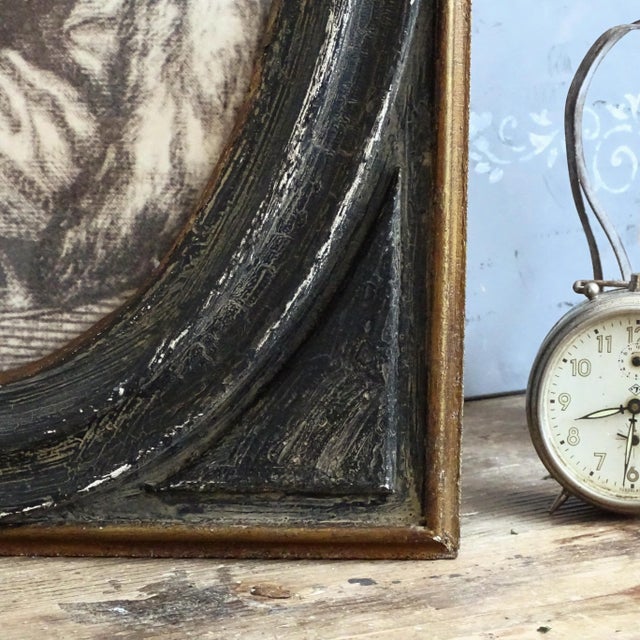 1990s Framed Print of Ancient Writer Under Glass, Black Oval Distressed ...