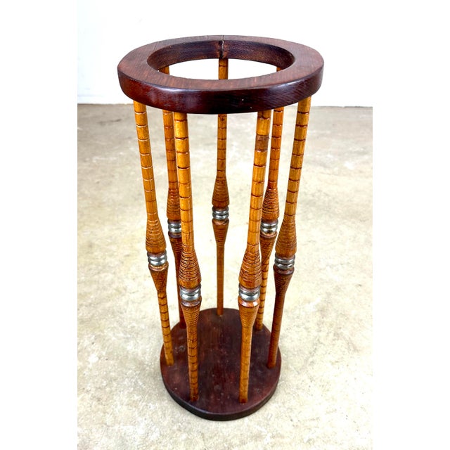 Vintage Mid Century Hand Crafted Turned Wood and Metal Umbrella / Cane ...