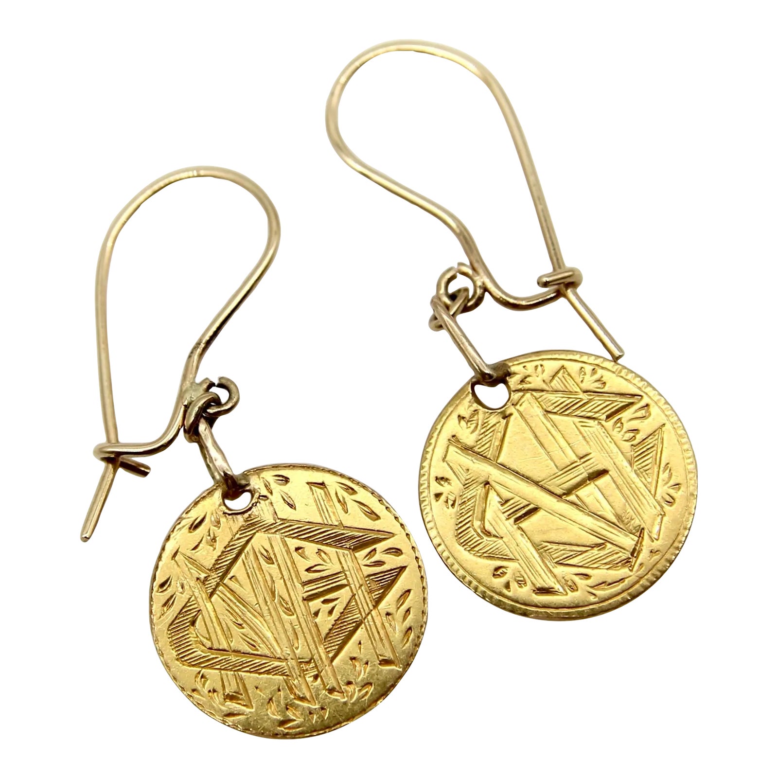 Victorian 22k Gold Hand Engraved Love Token Coin Earrings - 2 Pieces ...