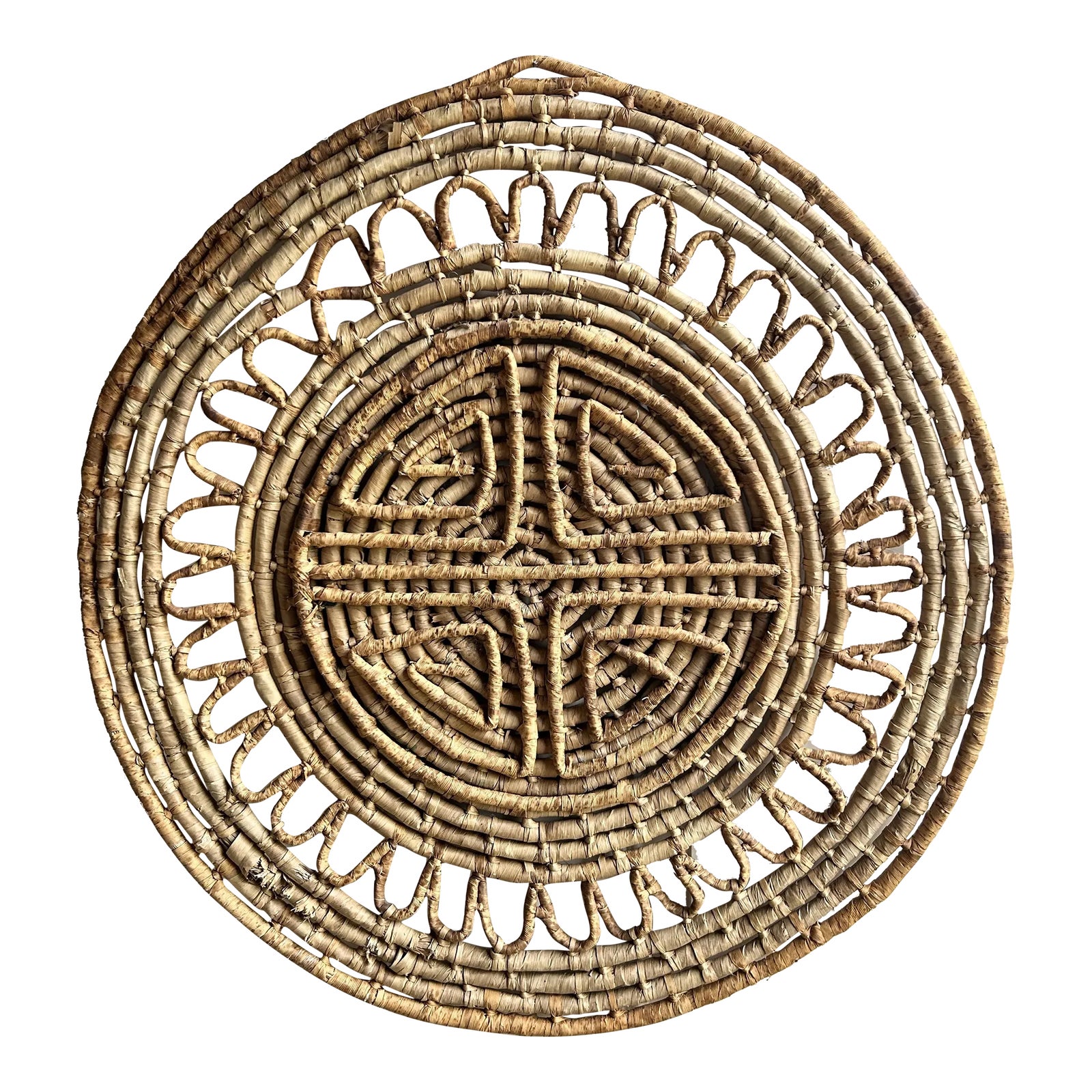 Mid 20th CenturyWoven Natural Rush Circular Wall Hanging | Chairish