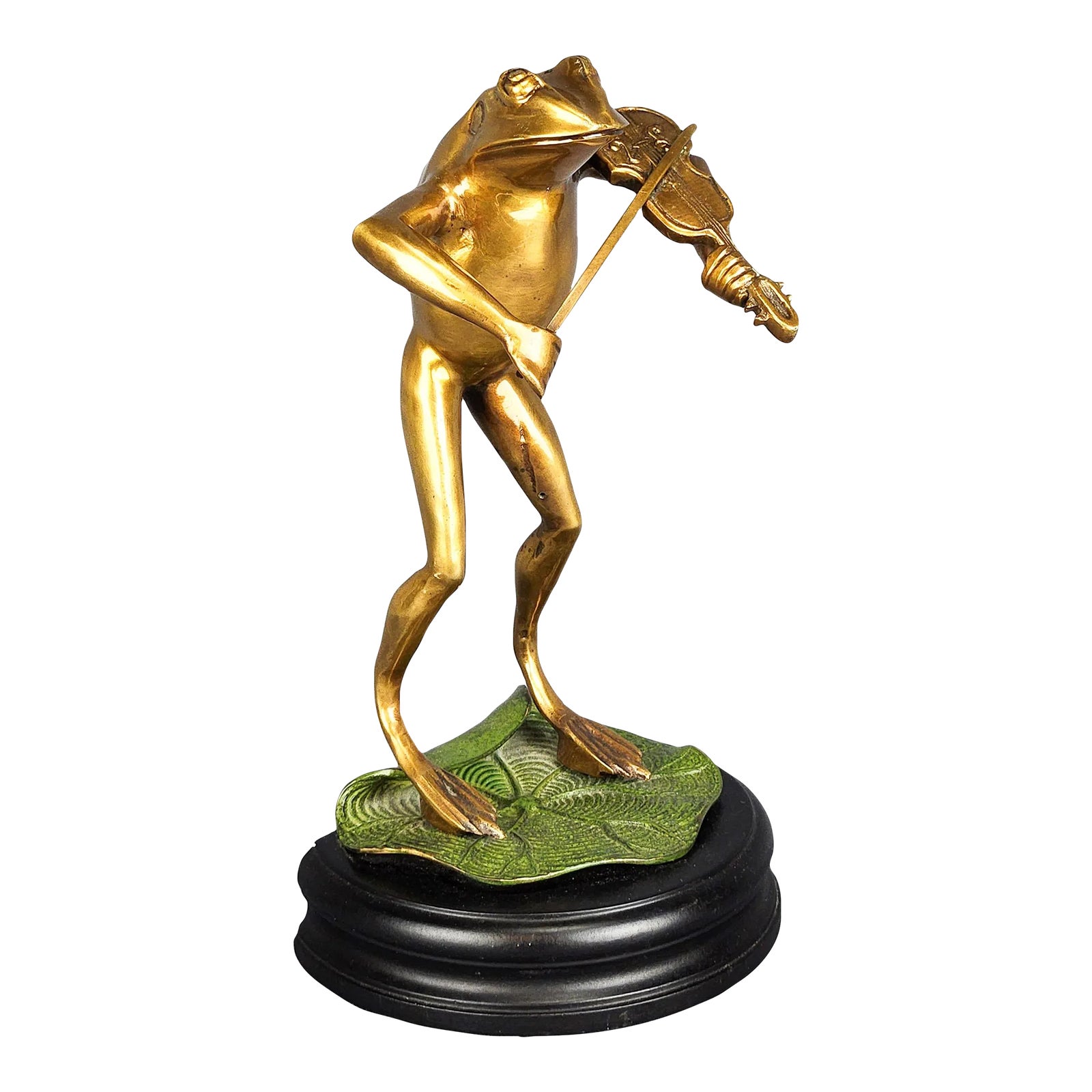 Mid 20th Century Brass Frog Musician Playing the Violin Sculpture ...
