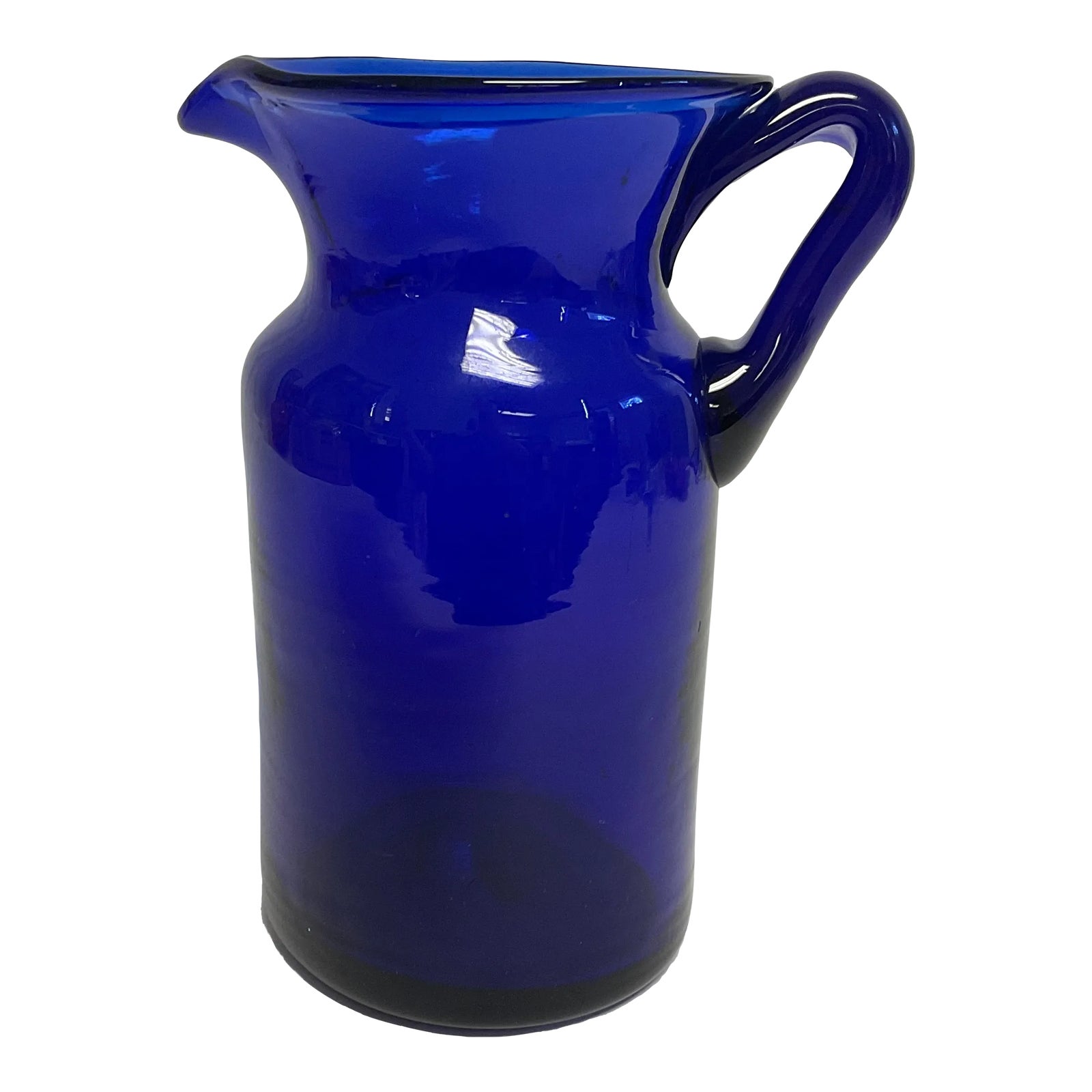 1940s Vintage Art Deco Hand Blown Glass Pitcher in Cobalt Blue. | Chairish