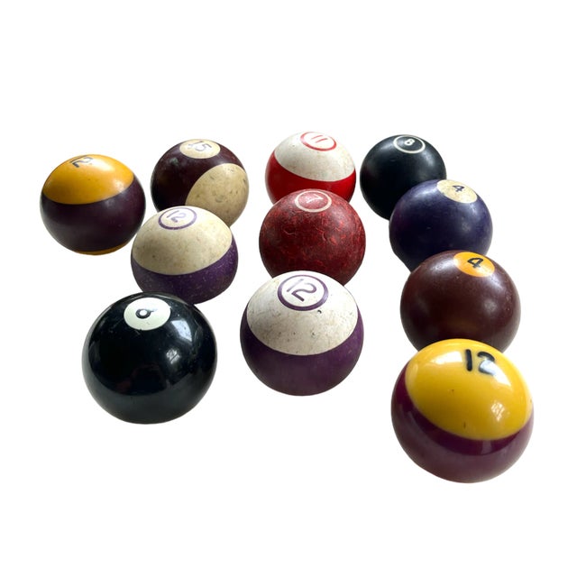 Antique Billiard Pool Balls- Set of 11 | Chairish