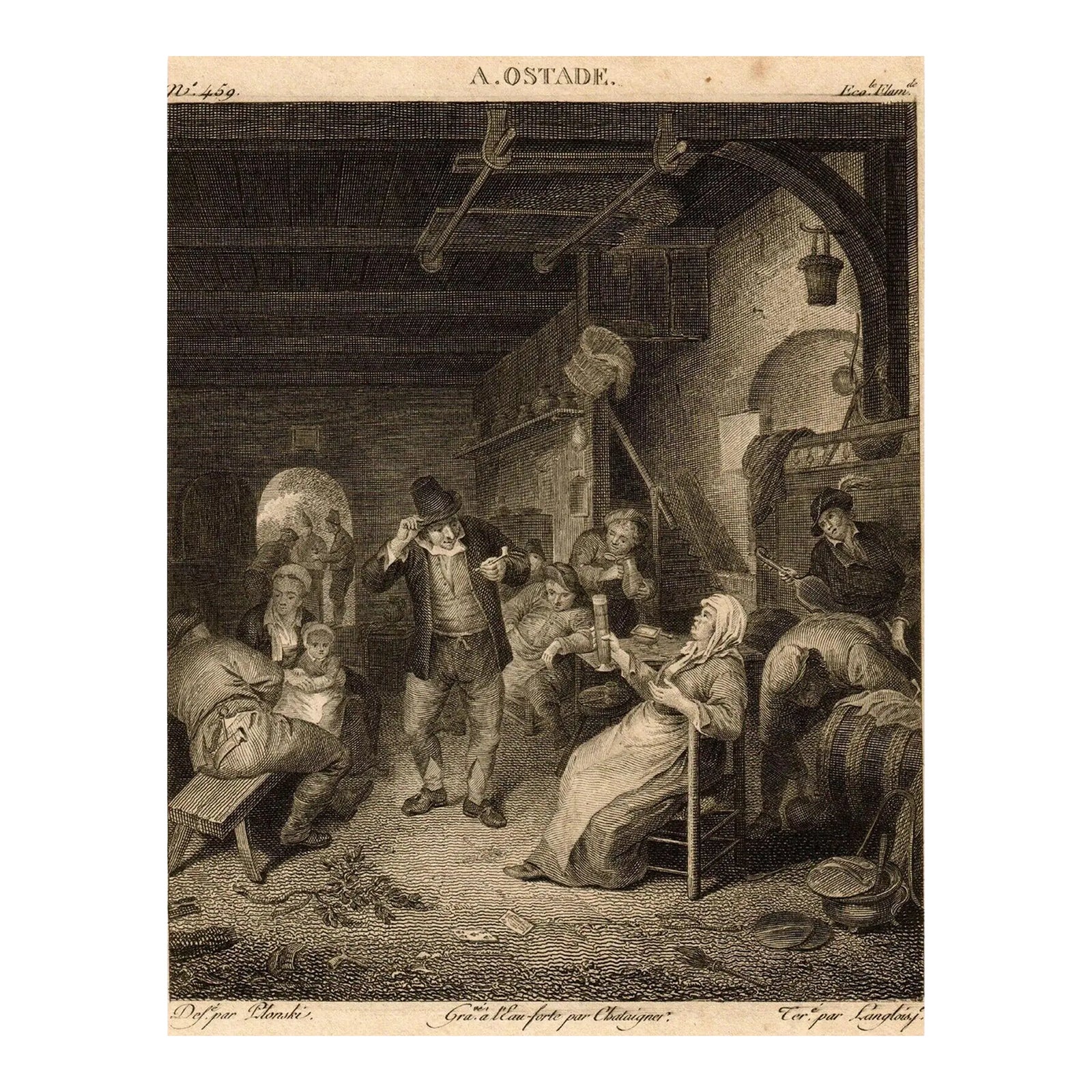 Rare Engraving Michal Plonski After Adriaen Van Ostade "Un Estaminet ...