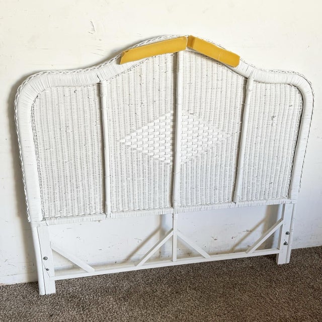 Coastal White Wicker Full Size Headboard | Chairish