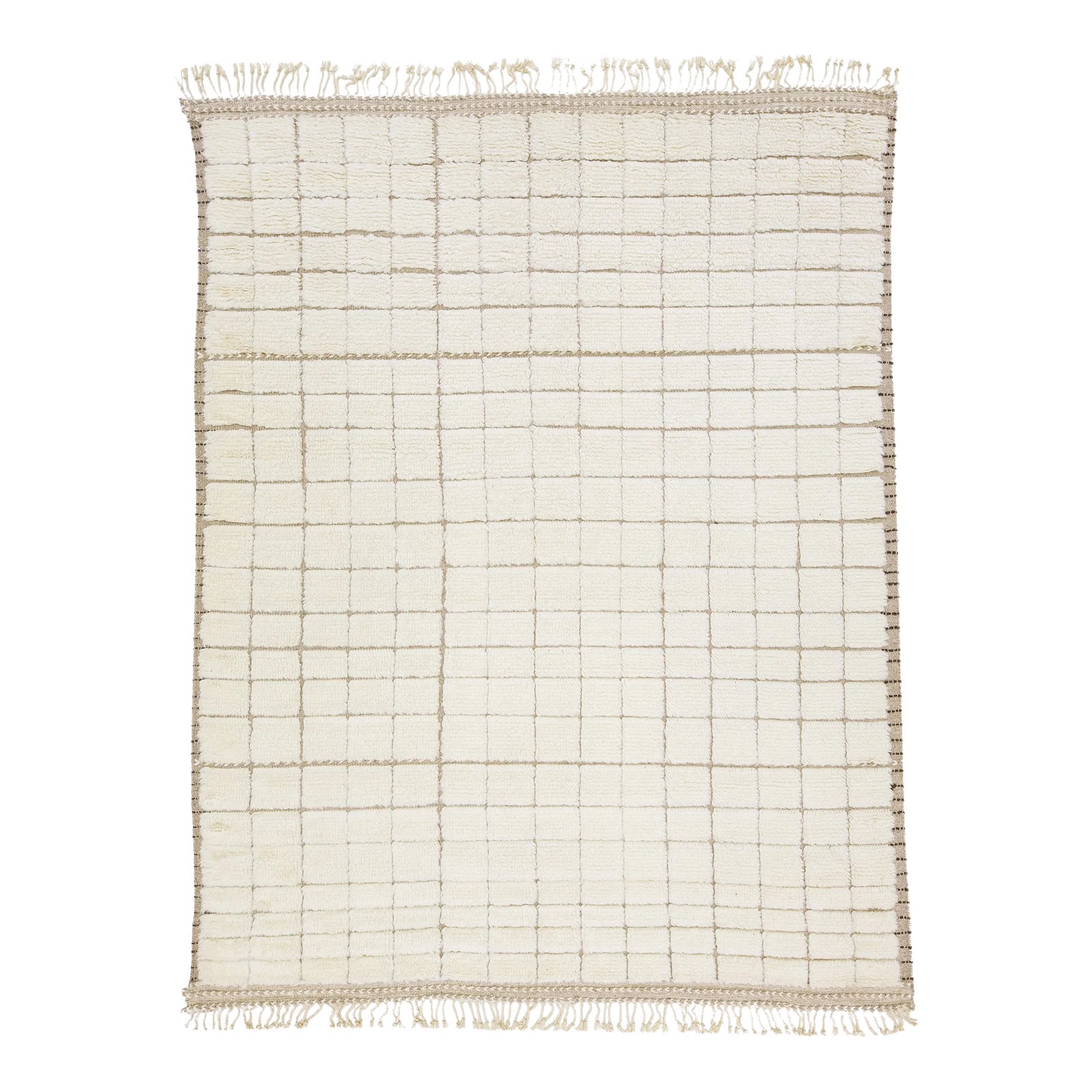 2020s Geometric Pattern Moroccan Style Wool Rug Handmade in Ivory ...