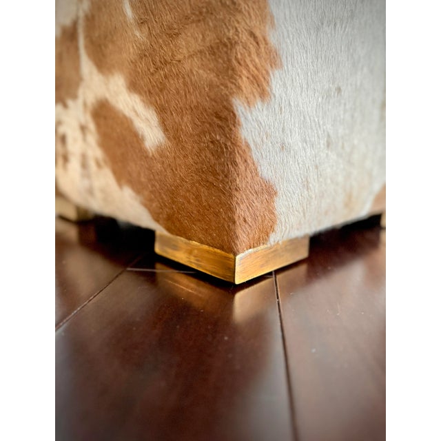 Brown and White Natural Cow Print Essex Stool Hair on Hide Leather by ...