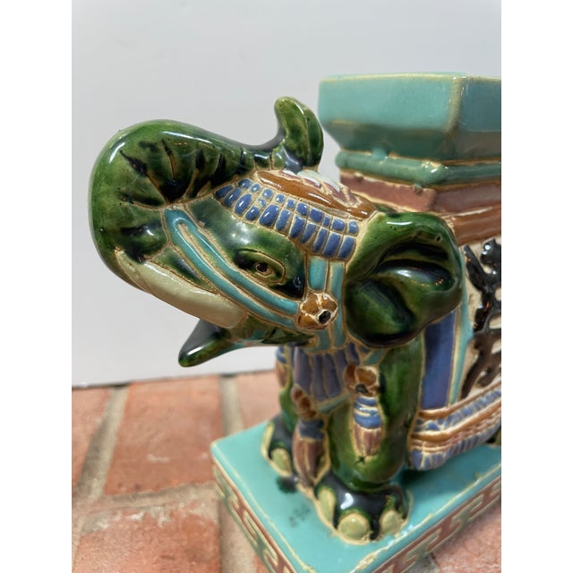 Vintage Chinoiserie Green Table Top Ceramic Elephant Plant Stand ...