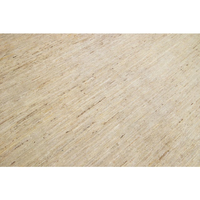 Room Size Modern Gabbeh Style Beige Wool Rug With Solid Motif | Chairish