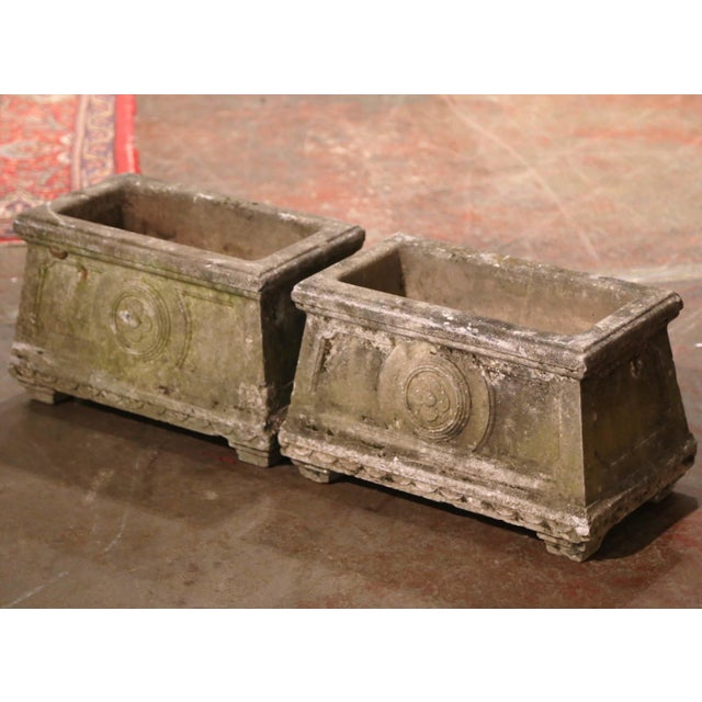 Pair of 19th Century French Weathered Verdigris Carved Outdoor Stone ...