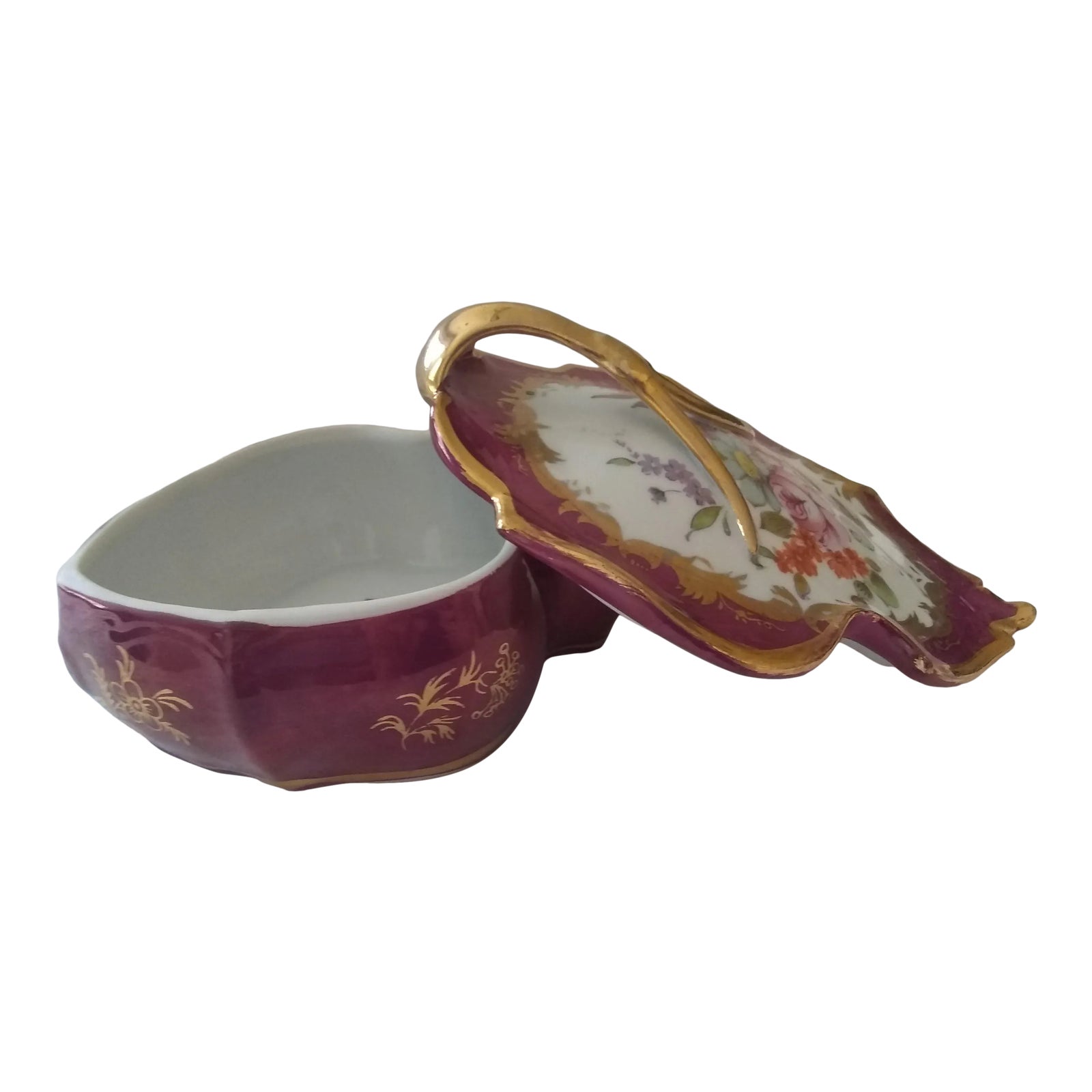 Mid 20th Century Kpm Porcelain Hand Painted Leaf-Shaped Trinket Box ...