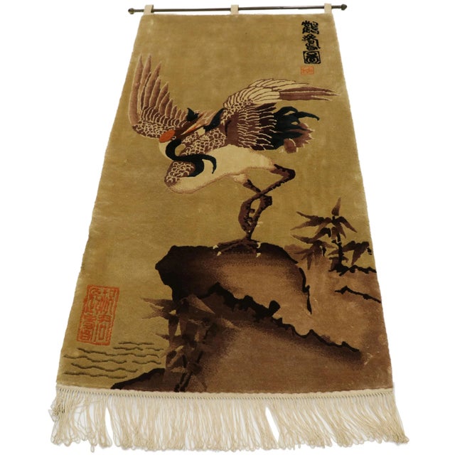 Antique Chinese Pictorial Rug Tapestry With Traditional Crane Design ...