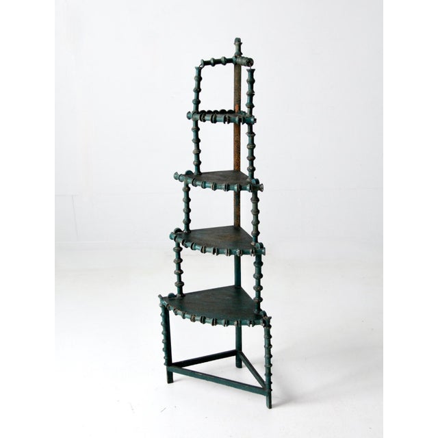 Antique Folk Art Spool Corner Shelf | Chairish