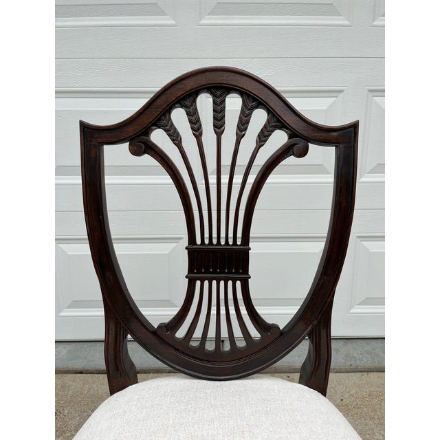 1990s Stickley Mahogany Wheat Sheaf Shield Back Dining Chairs- Newly ...
