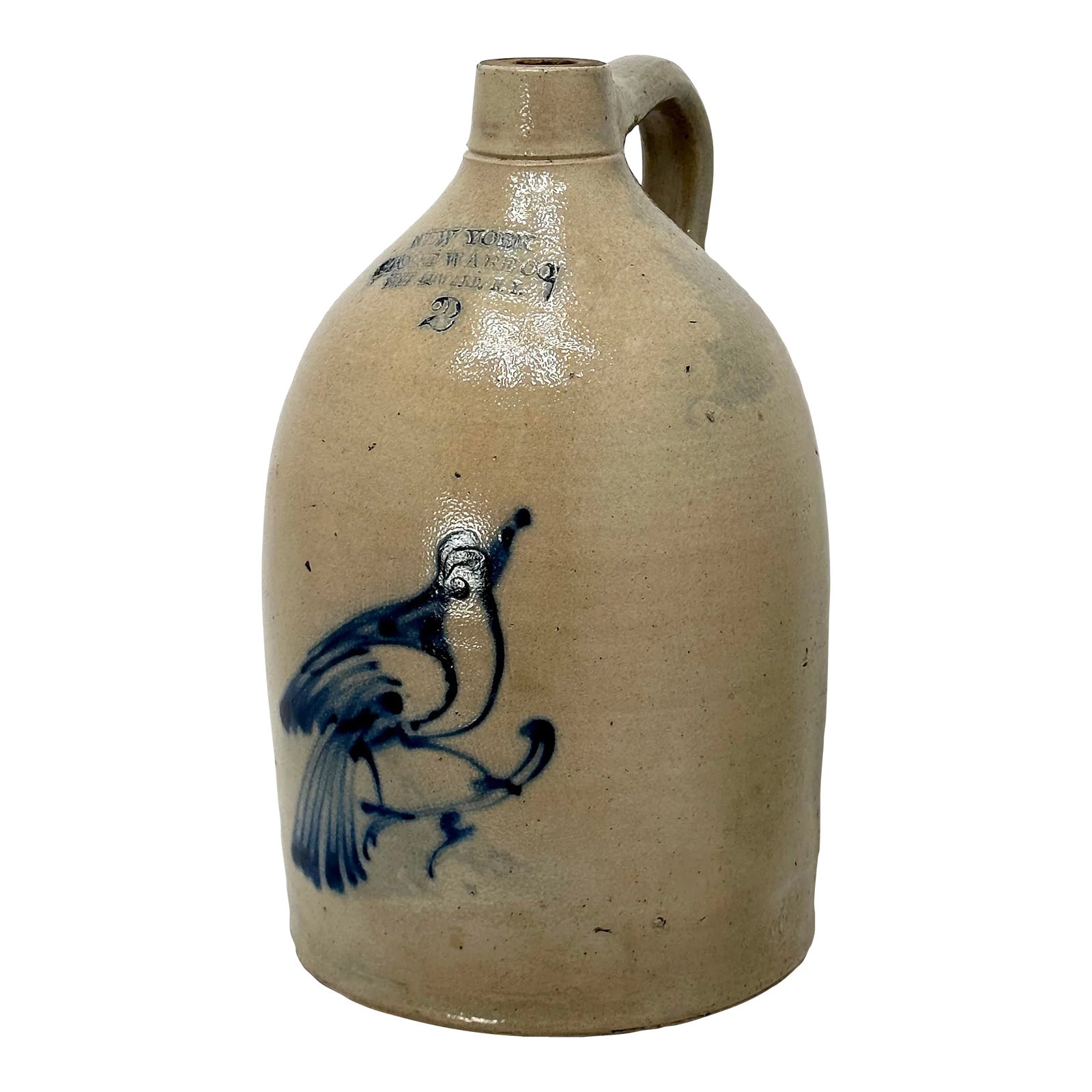Outstanding Antique Mid 1800s American Blue Bird Decorated 2 Gallon Jug ...
