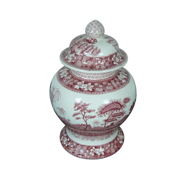 Vintage Spode Chinoiserie Pink Tower Temple Mantel Urn Lidded Ginger ...