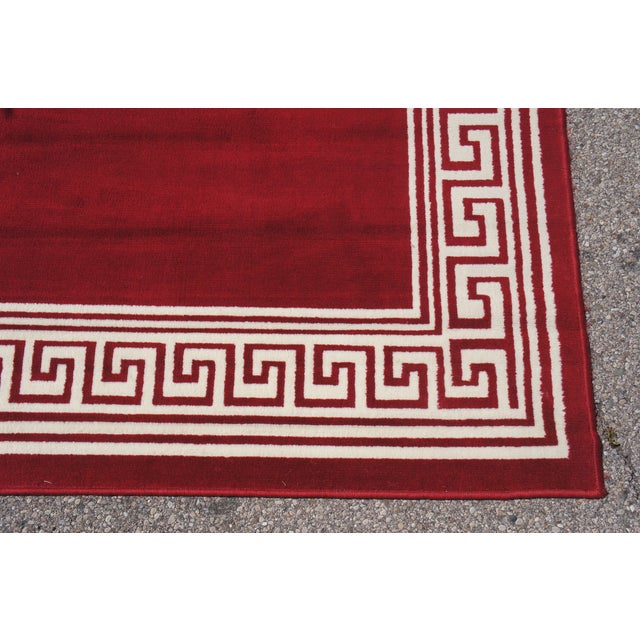 Vintage Taj Mahal Red & White Gecian Greek Key Area Rug | Chairish
