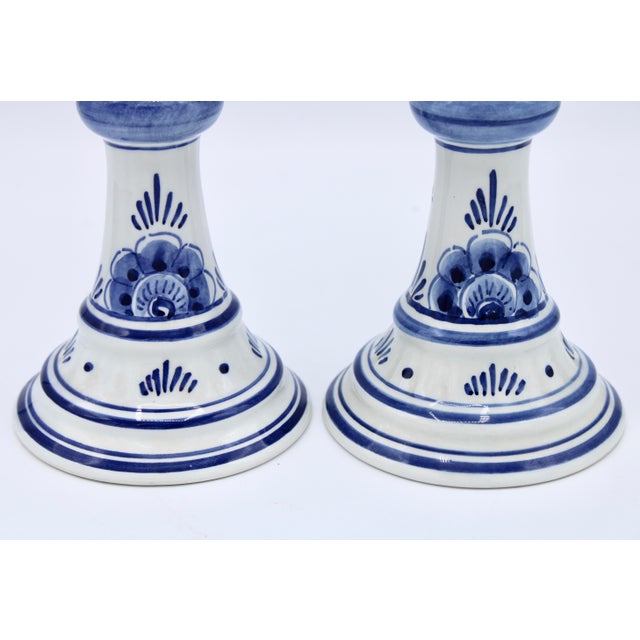 Vintage Blue and White Dutch Delft Ceramic Candlesticks | Chairish