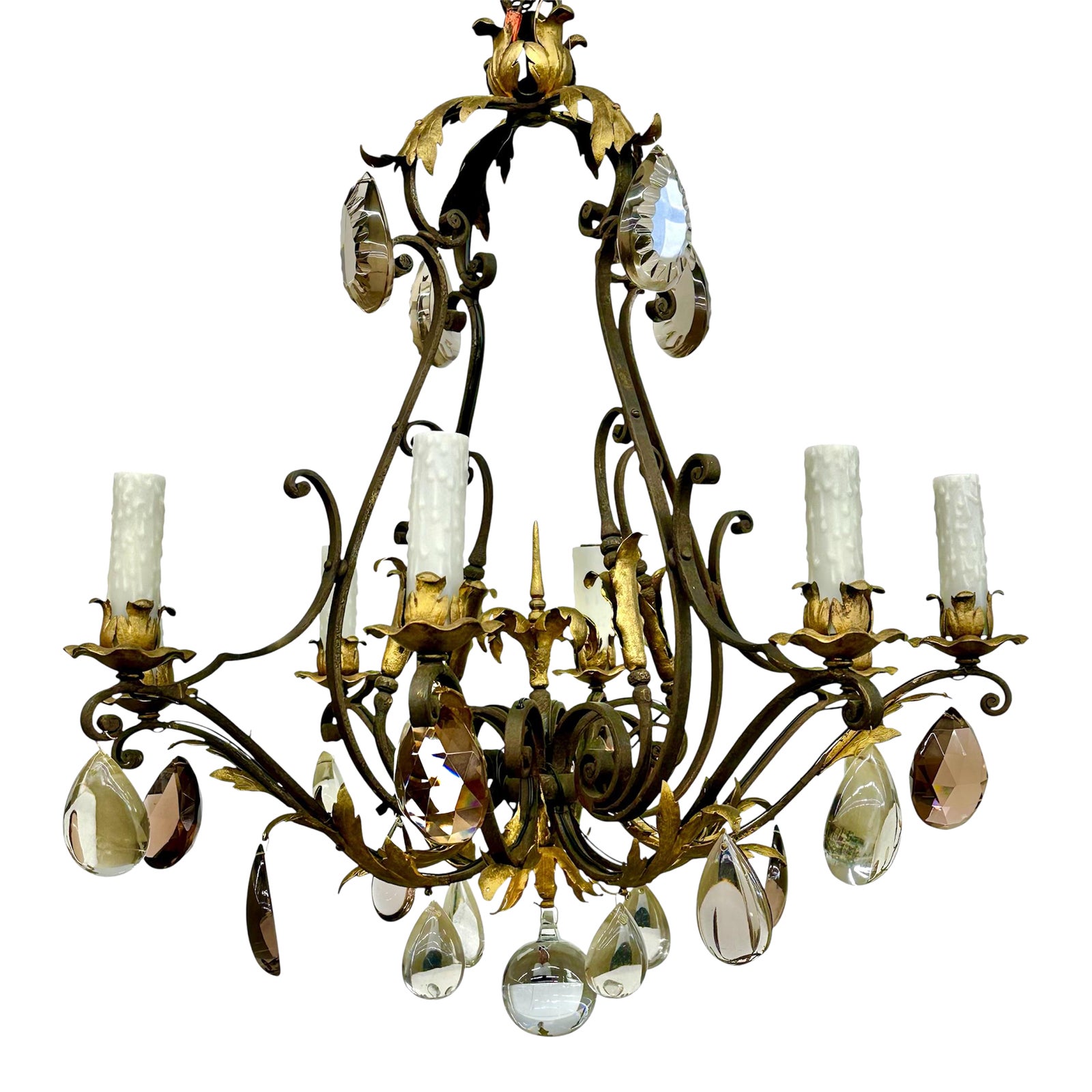 Amethyst & Crystal 6-Arm Gilded Chandelier | Chairish