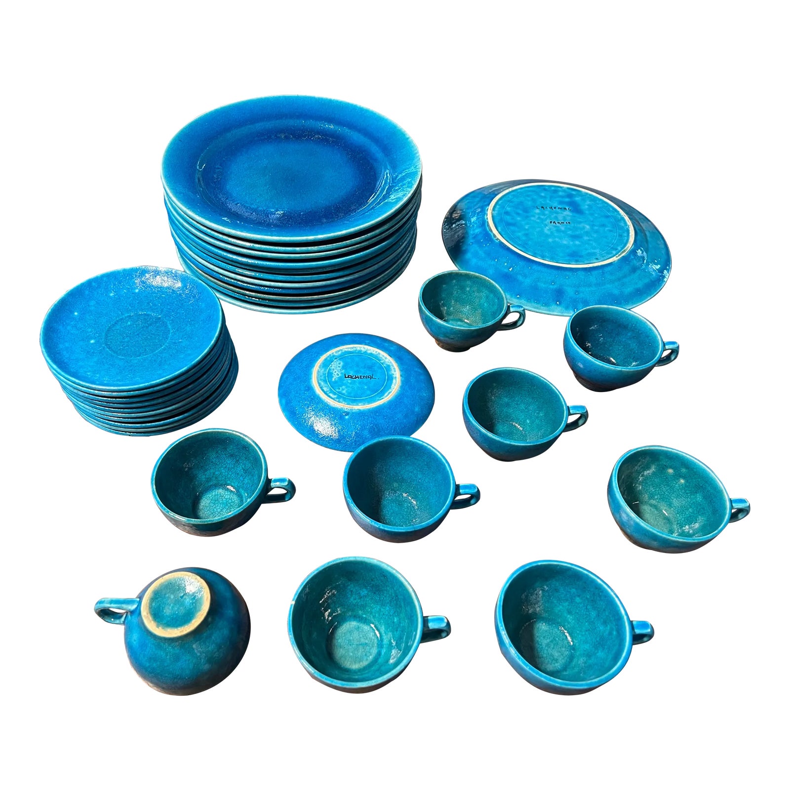 1910s Edmond Lachenal Turquoise Dinnerware Set- 32 Pieces | Chairish