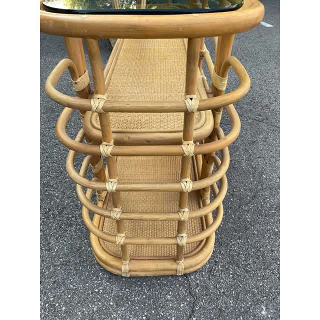Vintage Rattan Console With Glass Top #040 | Chairish