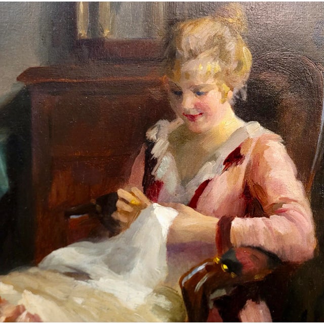 Emil Pap-Woman Sawing by the Window in an Elegant Home Interior-Oil ...