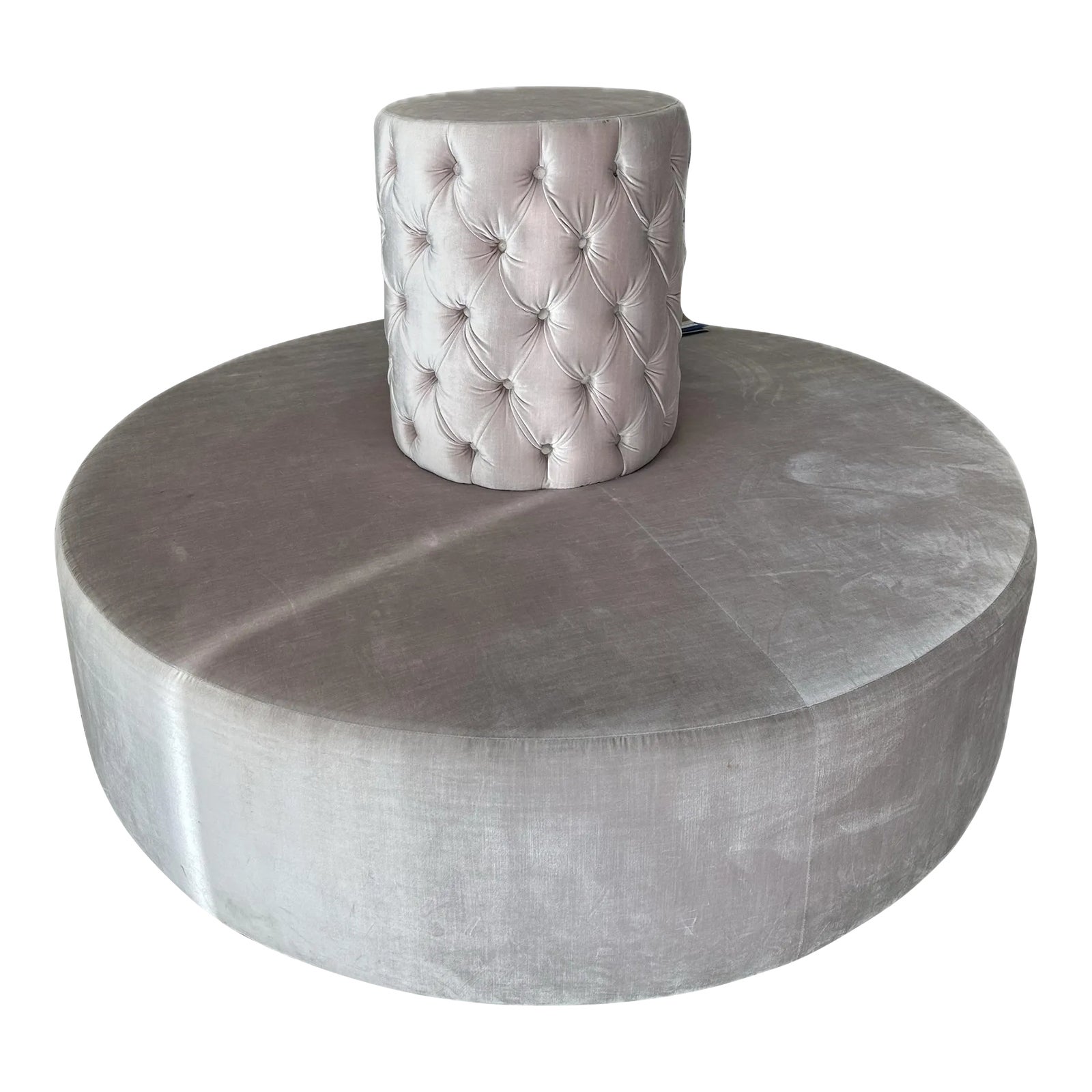Custom Velvet Grey Silver Tufted Round Cocktail Sofa | Chairish