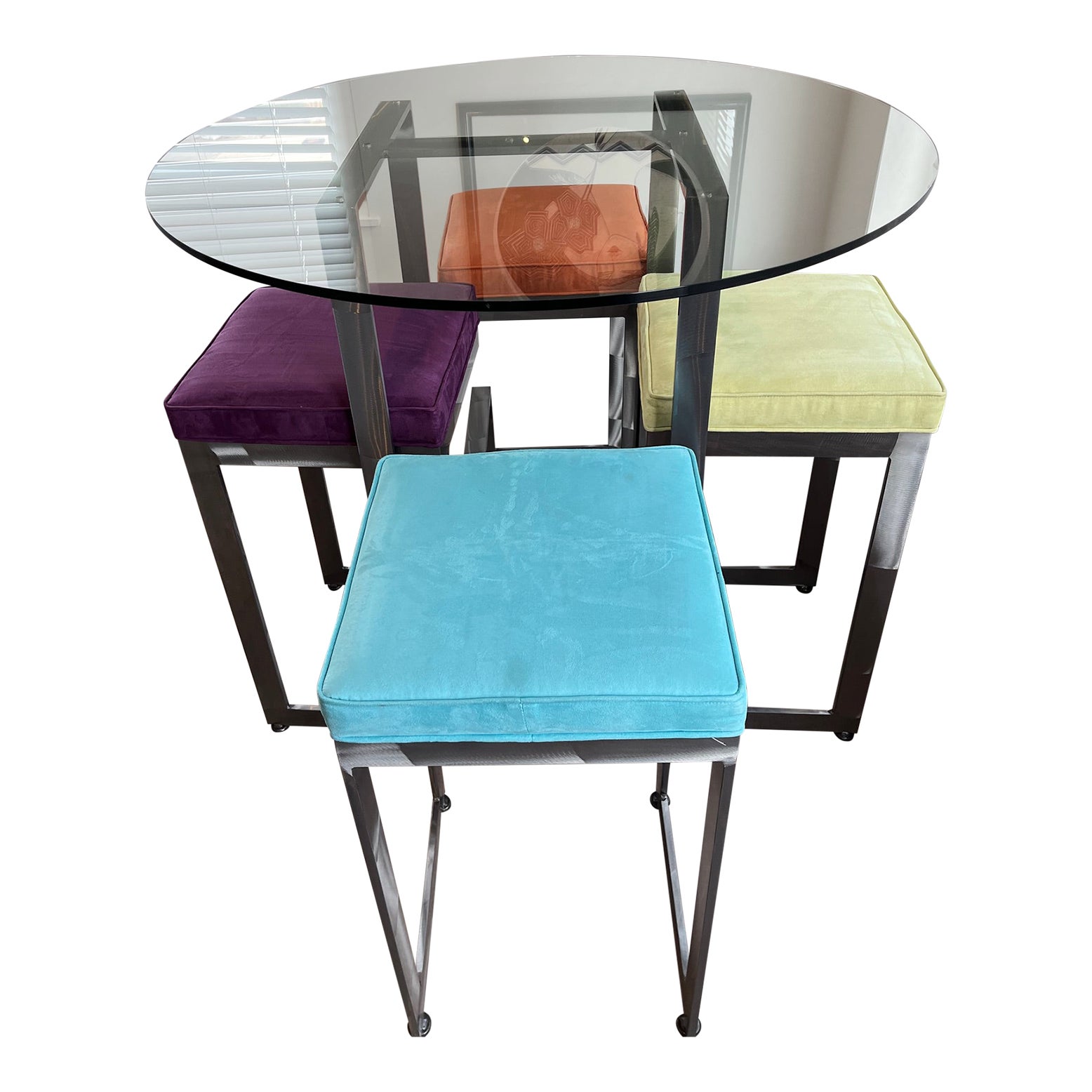 Johnston Casuals High Top Glass Table With Ultra Plush Stools | Chairish