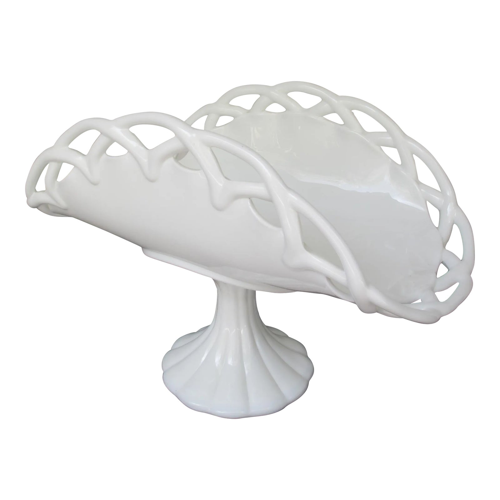1960s Indiana Glass Colony Milk Glass Lace Pattern Banana Fruit Bowl ...