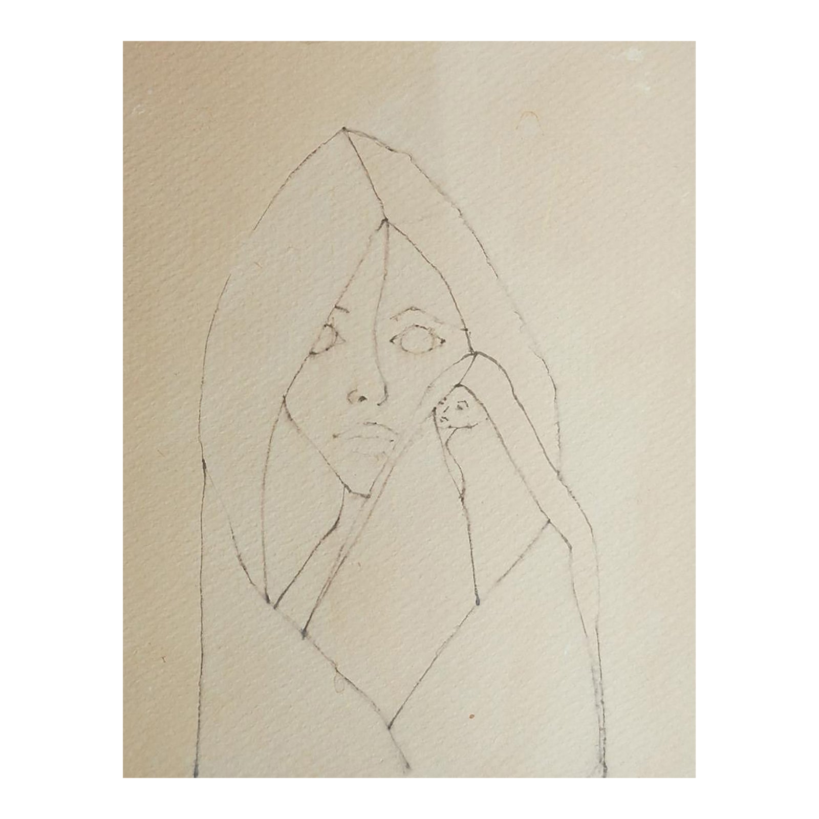 Mid 20th Century Modernist Mother and Child Ink Drawing | Chairish