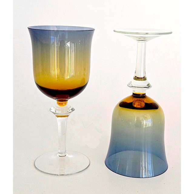 1970s Denby Aurora Amber and Blue Water/Wine Goblets, Set of 5 | Chairish