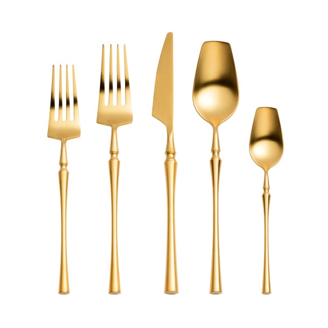 Millie Brushed Gold 5-Piece Flatware Set, Service for One | Chairish
