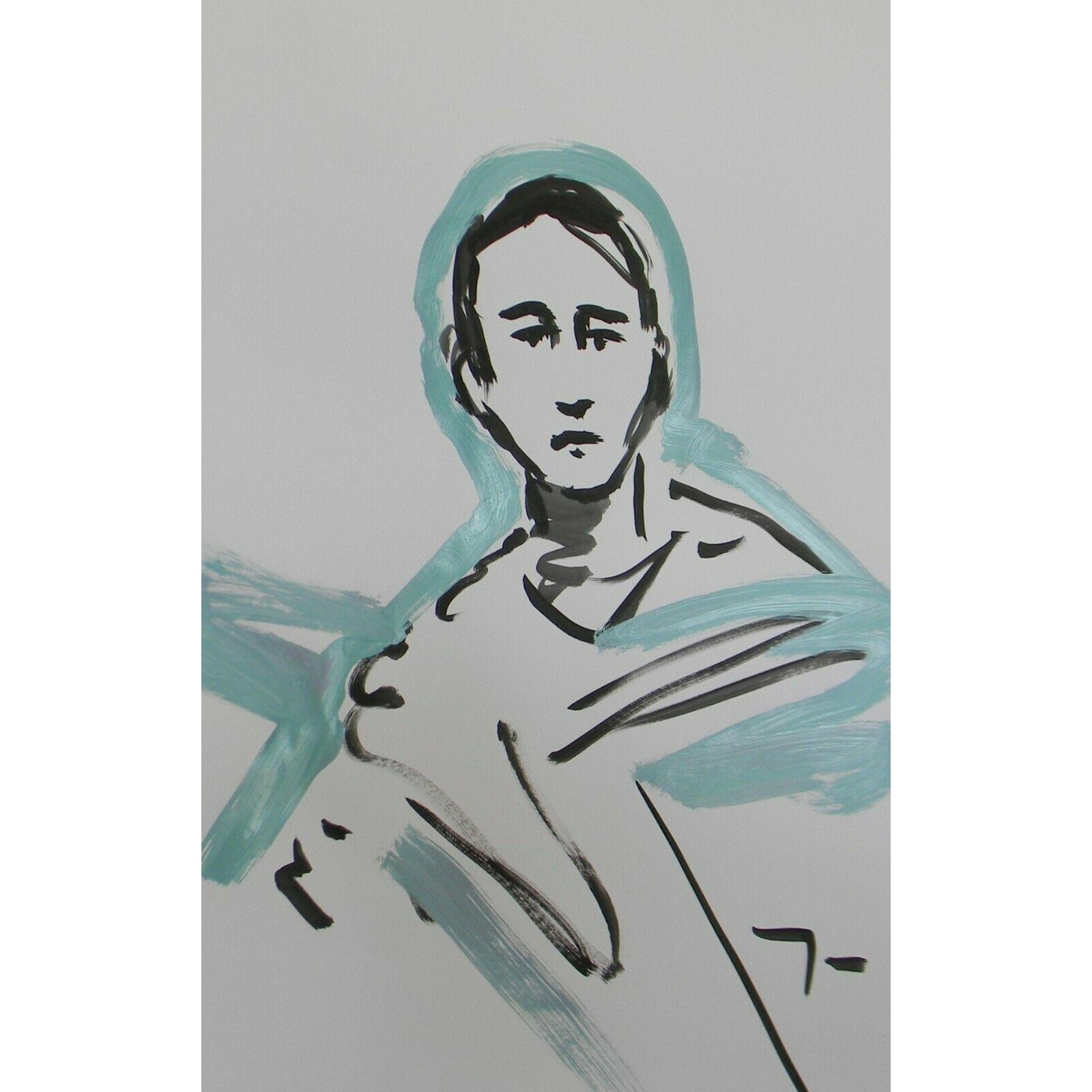 Jose Trujillo Acrylic Painting, Blue Figure Portrait - 26x40" | Chairish