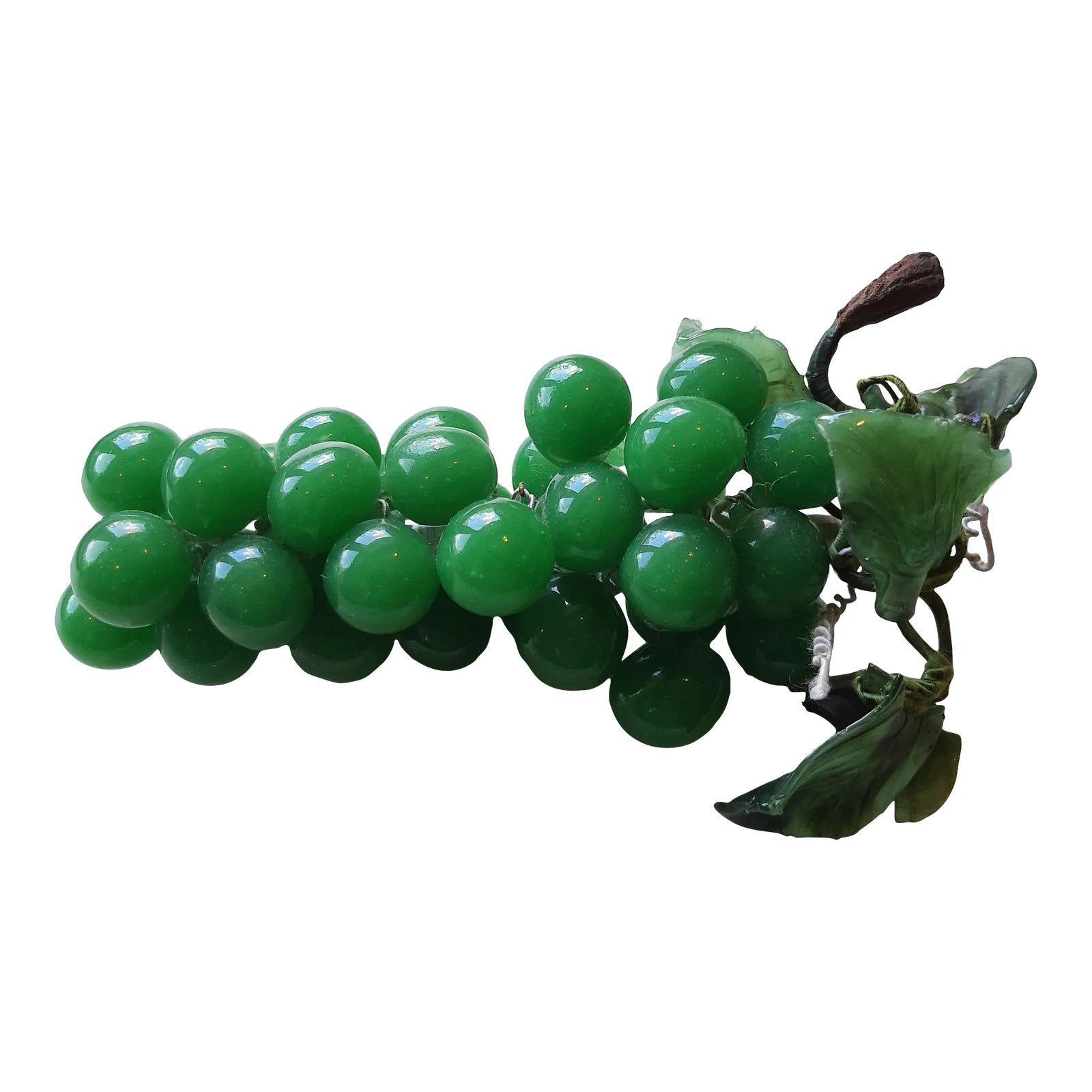 Vintage Peking Grass Green Polished Stone Fruit Grapes | Chairish